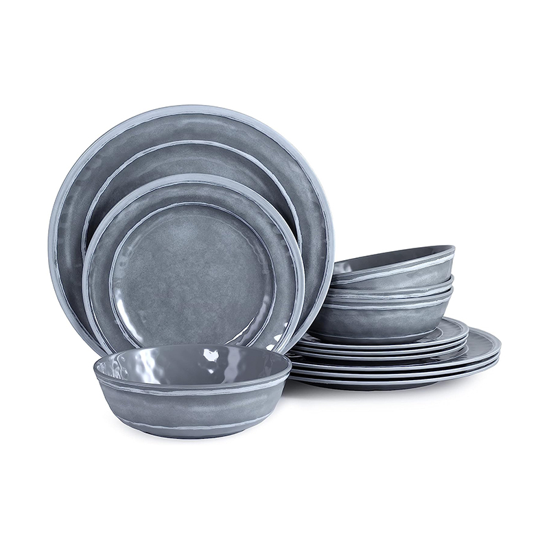 Wholesale Modern Style Gray Color Stackable Melamine Plate Set Melamine ...